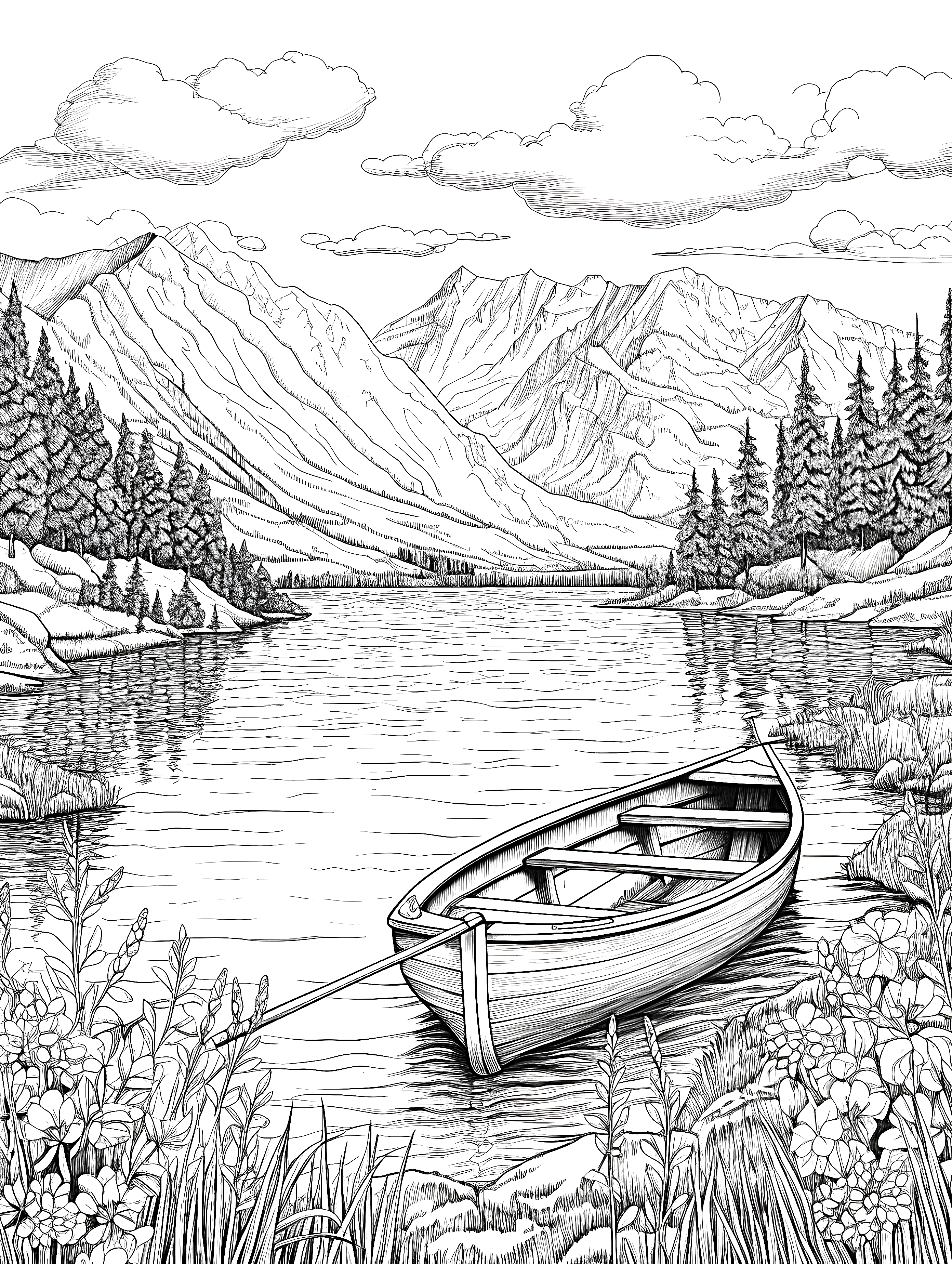 mountain and lake coloring page