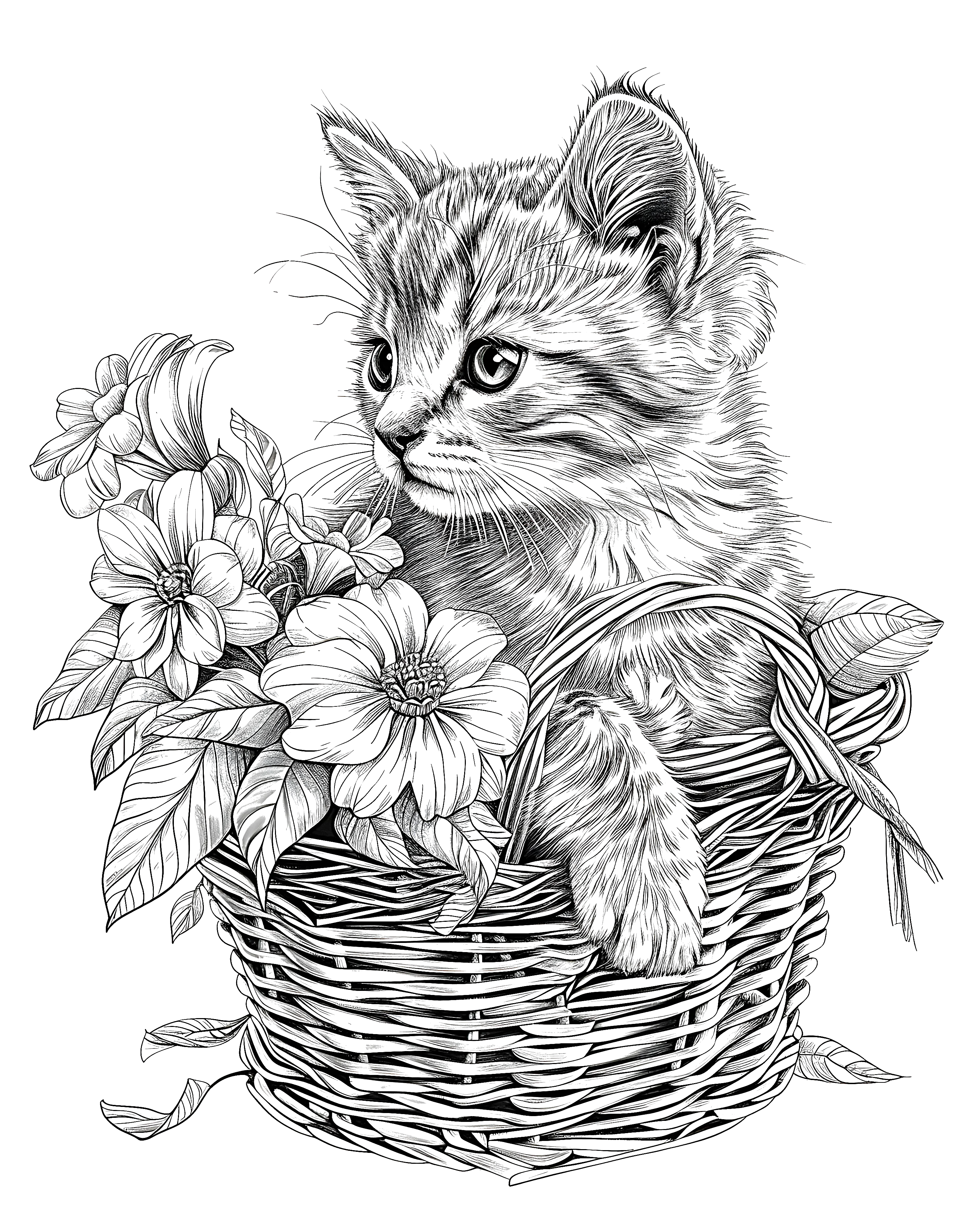 cat and flower coloring pages