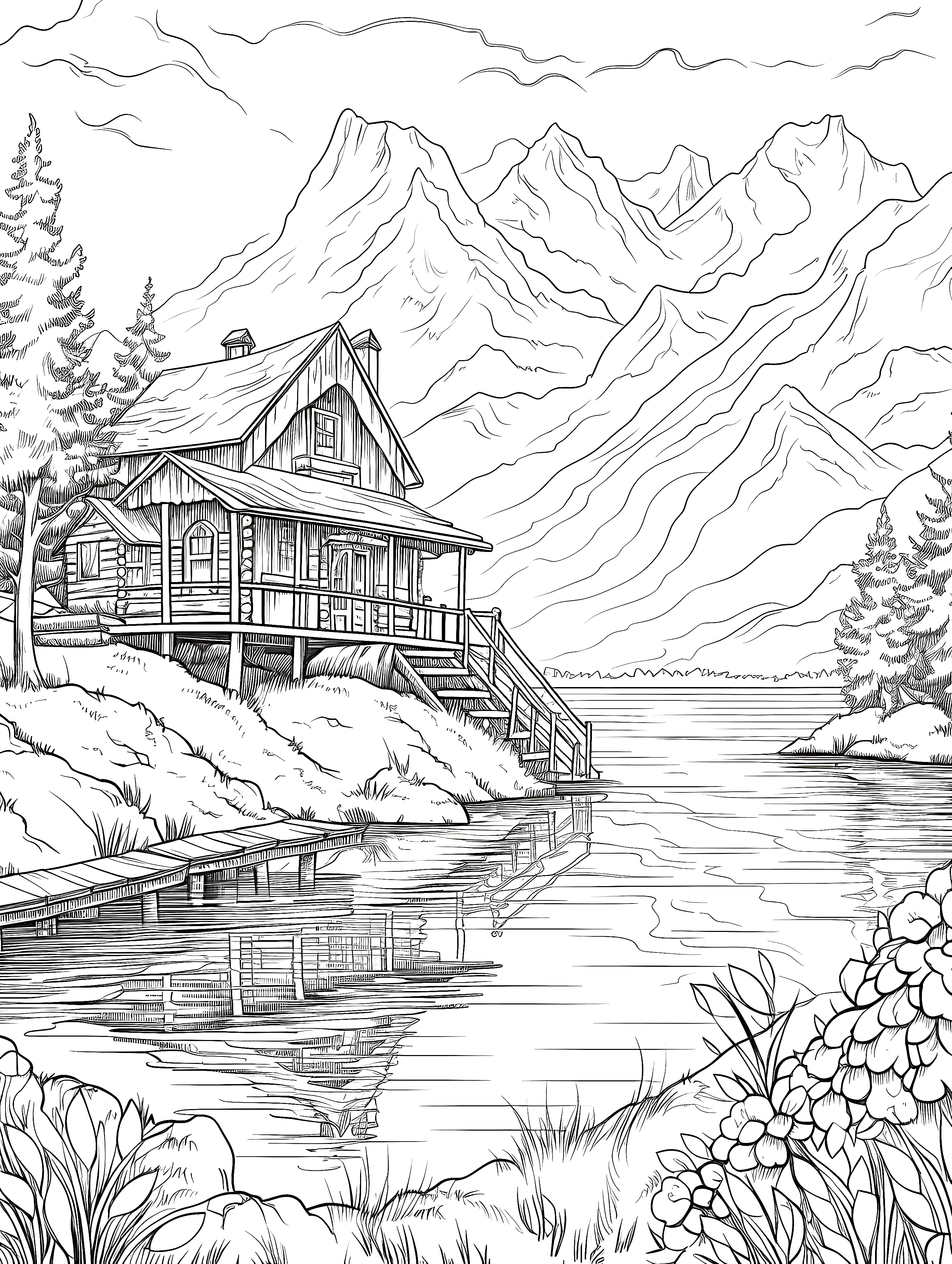 printable log cabin coloring page