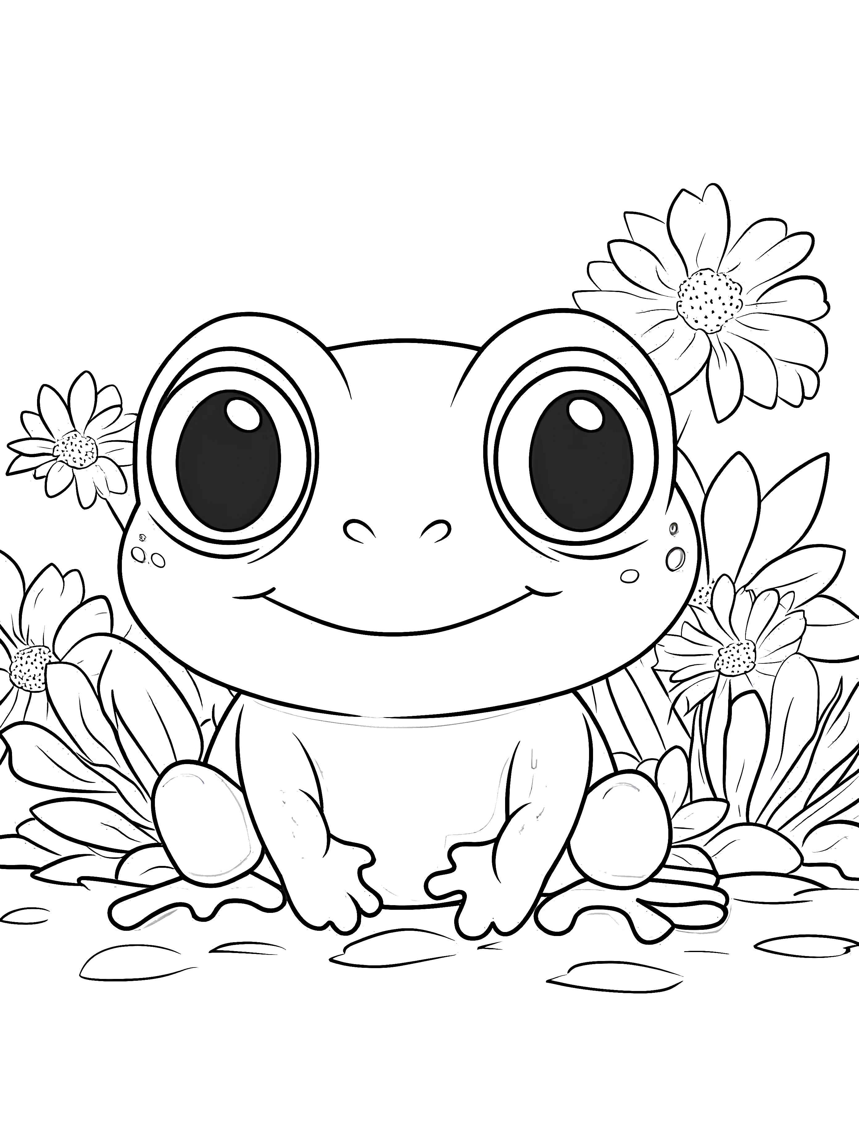 FREE Happy Frog Coloring Page with Flowers and Leaves - Download NOW ⛰ ...