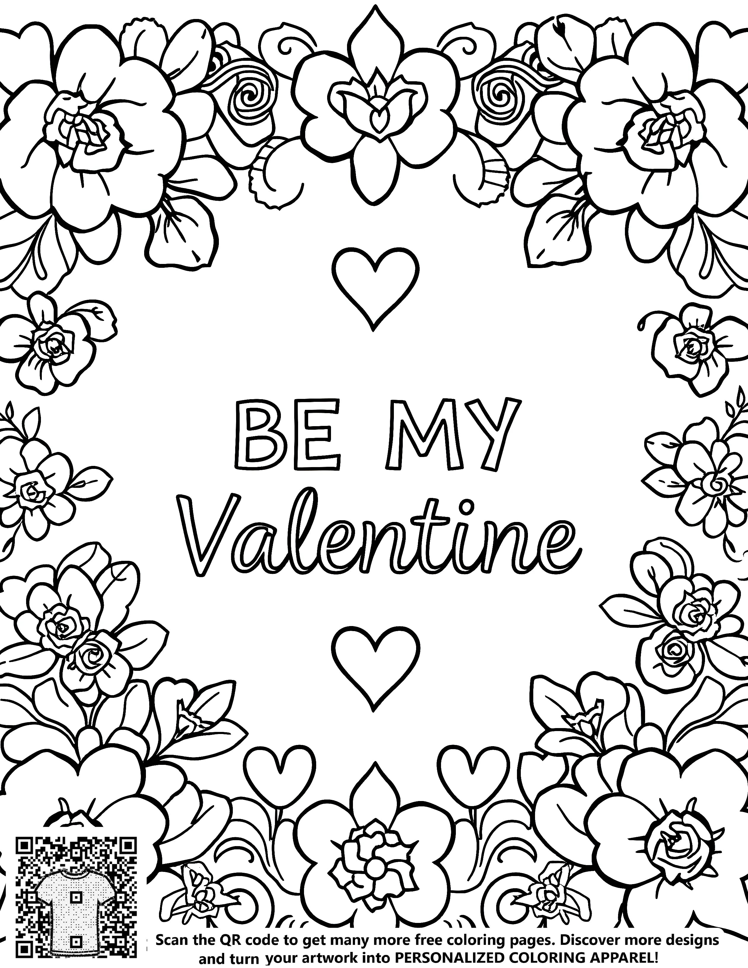 FREE Be My Valentine Coloring Page Download - Ornate Flowers and Heart ...