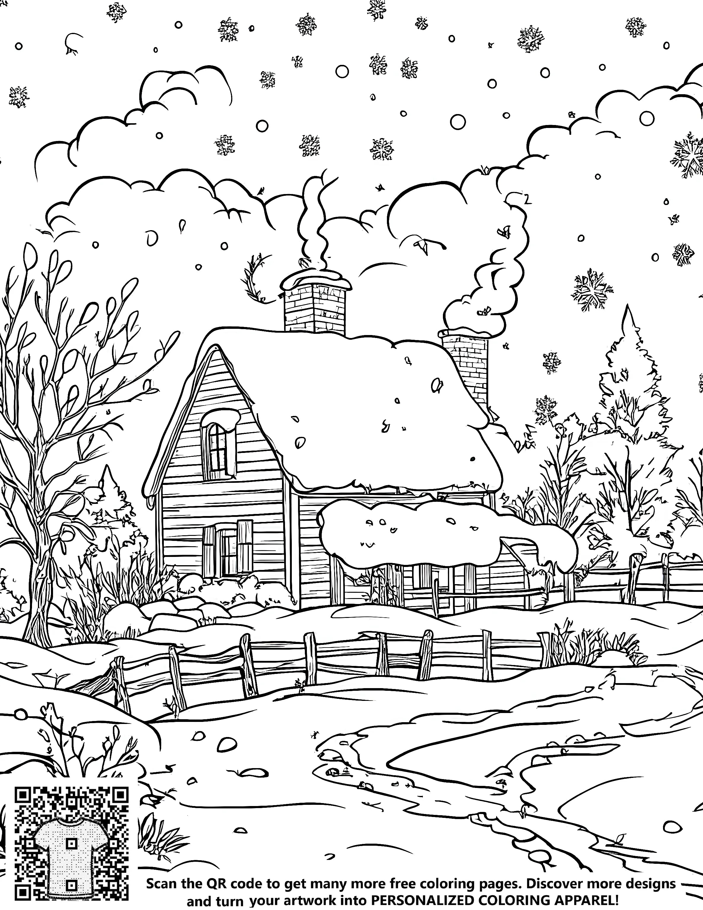 FREE Cozy Cottage Winter Scene Coloring Page - Printable Download ...