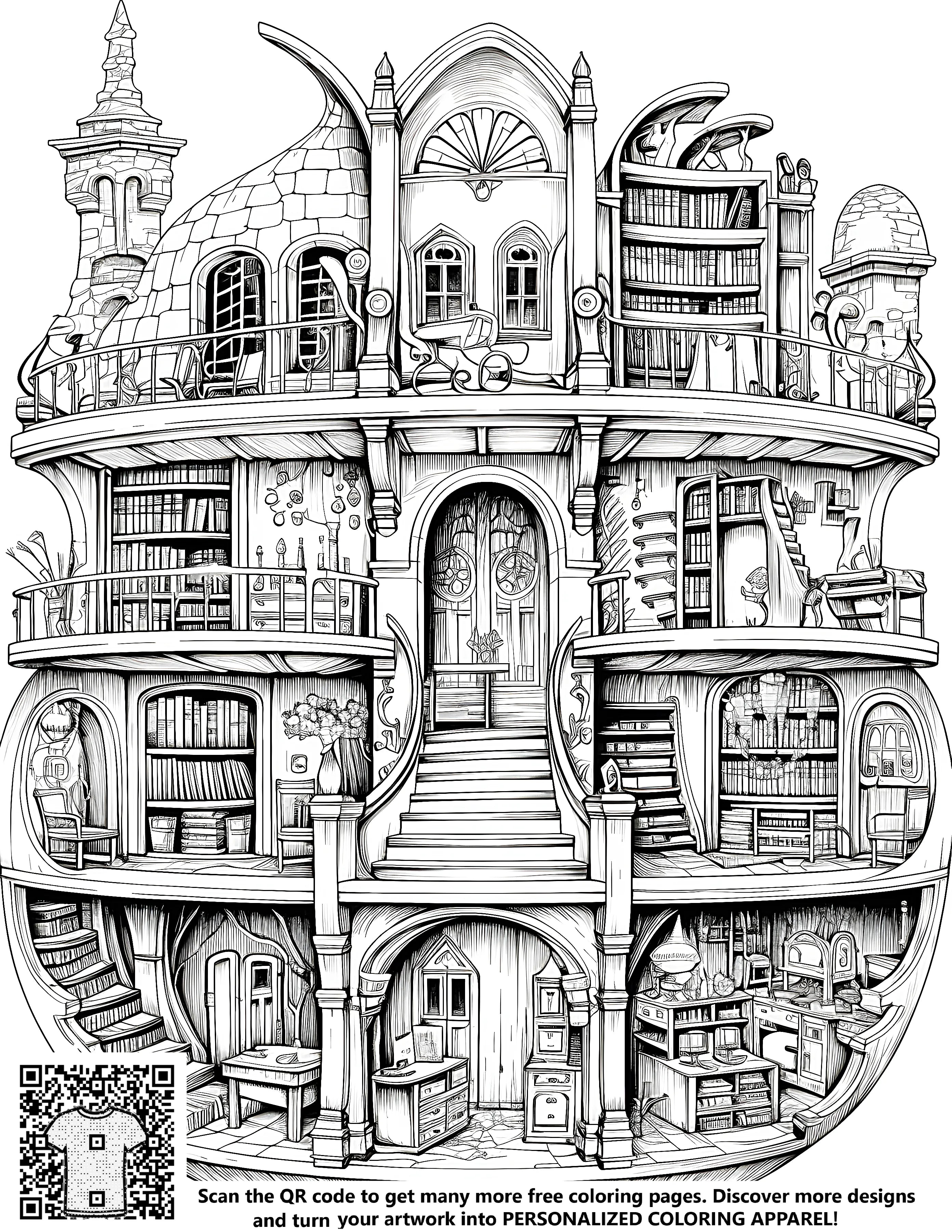Free Fantasy Library Coloring Page PDF – Davinci in You