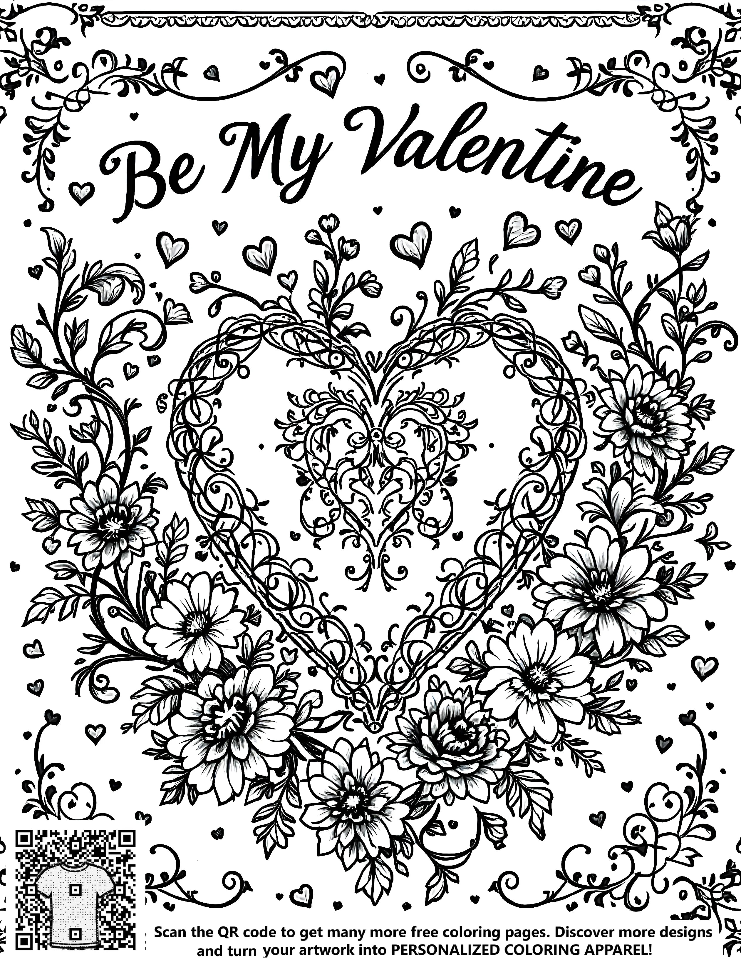 FREE Be My Valentine Heart Coloring Page - Intricate Floral Design Pri ...