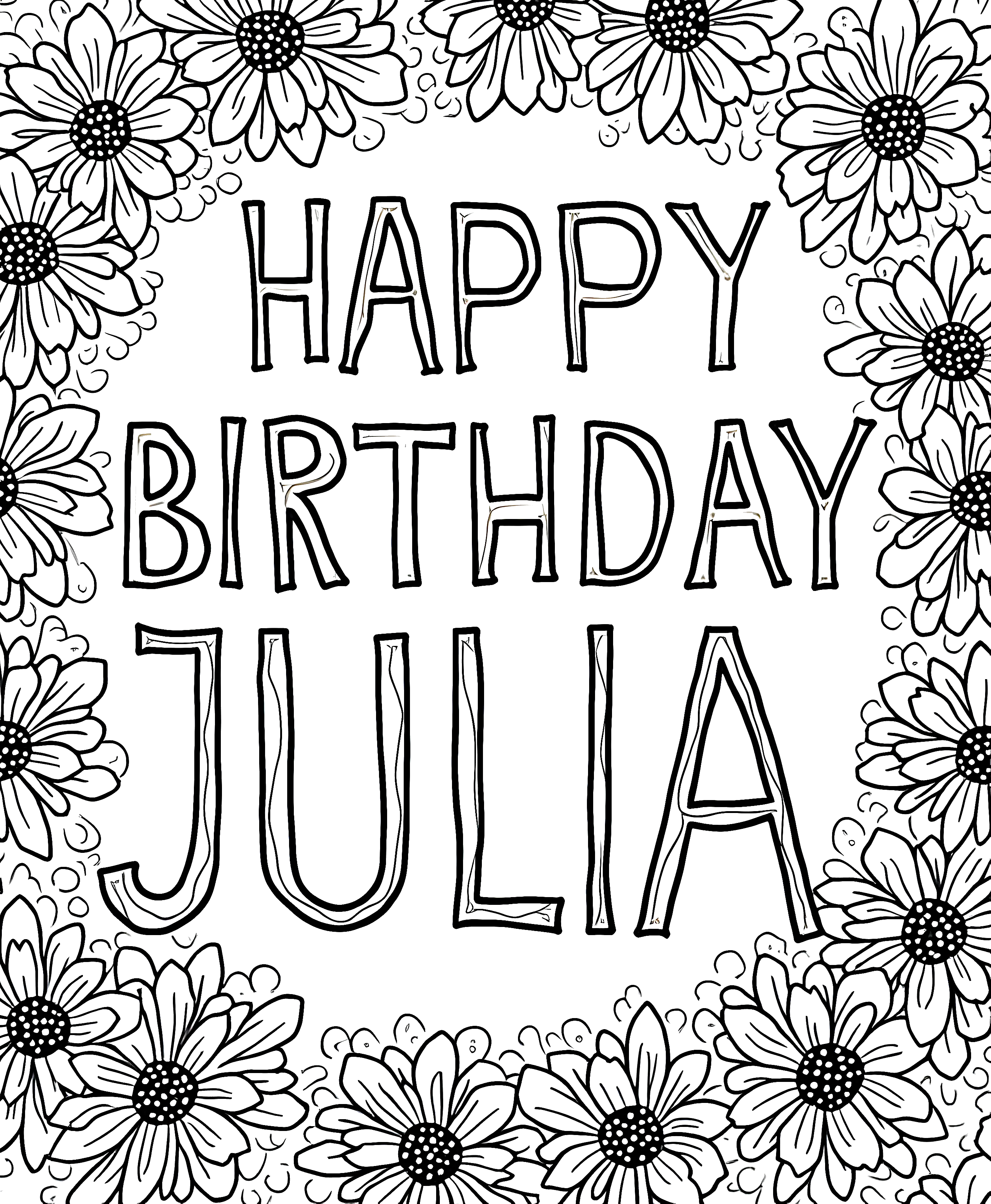 FREE Birthday Coloring Page - Happy Birthday Julia Floral Border | Dow ...