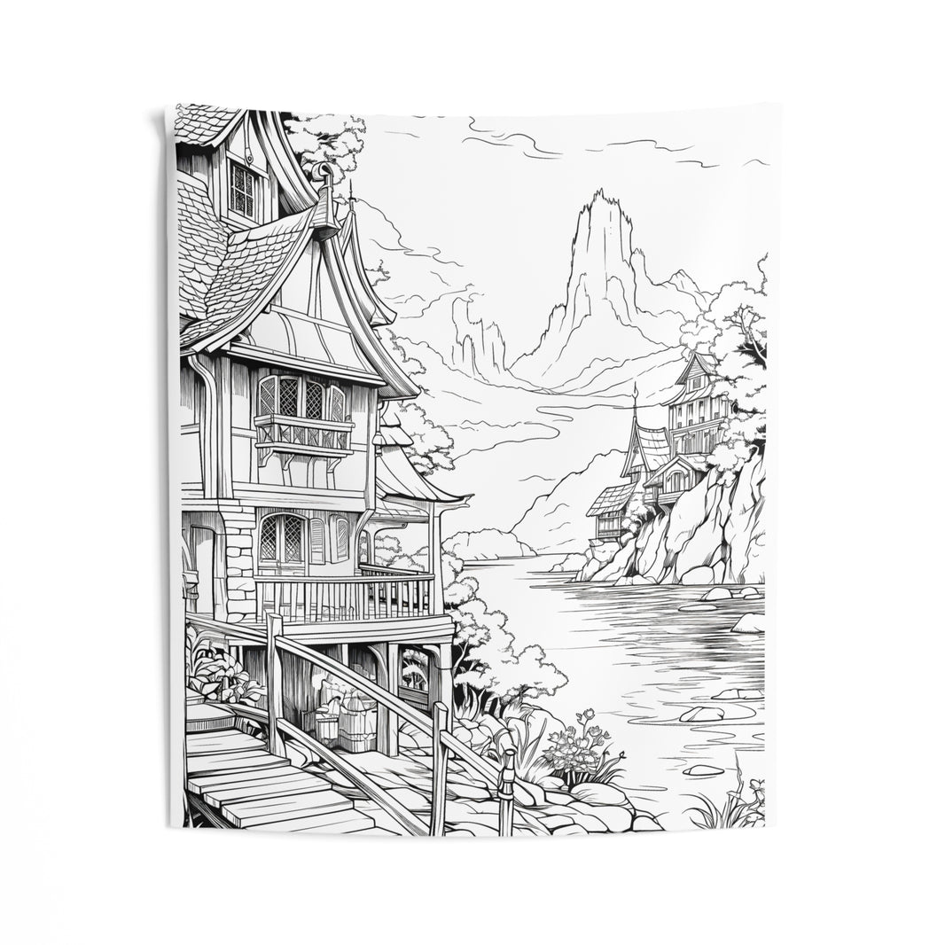 FREE Riverside Houses Coloring Page Download NOW ⛰️ – Davinci in You
