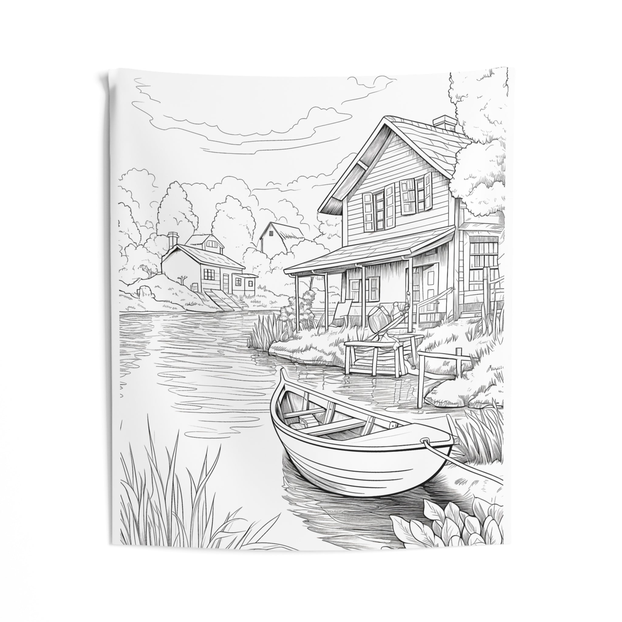 FREE Riverside House Coloring Page - Printable Nature Scene Download ⛰ ...