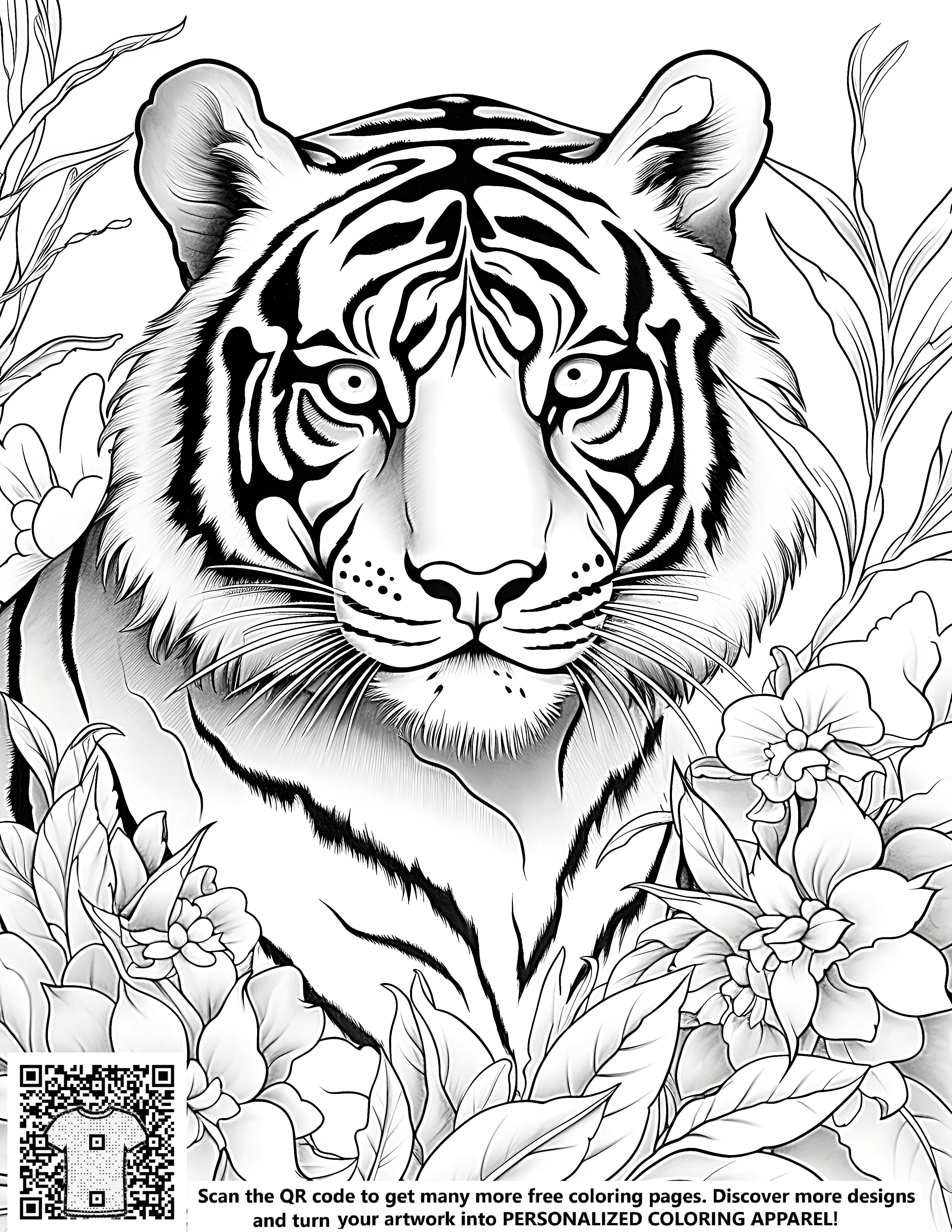 FREE Tiger Coloring Page - Printable Black and White Illustration with ...