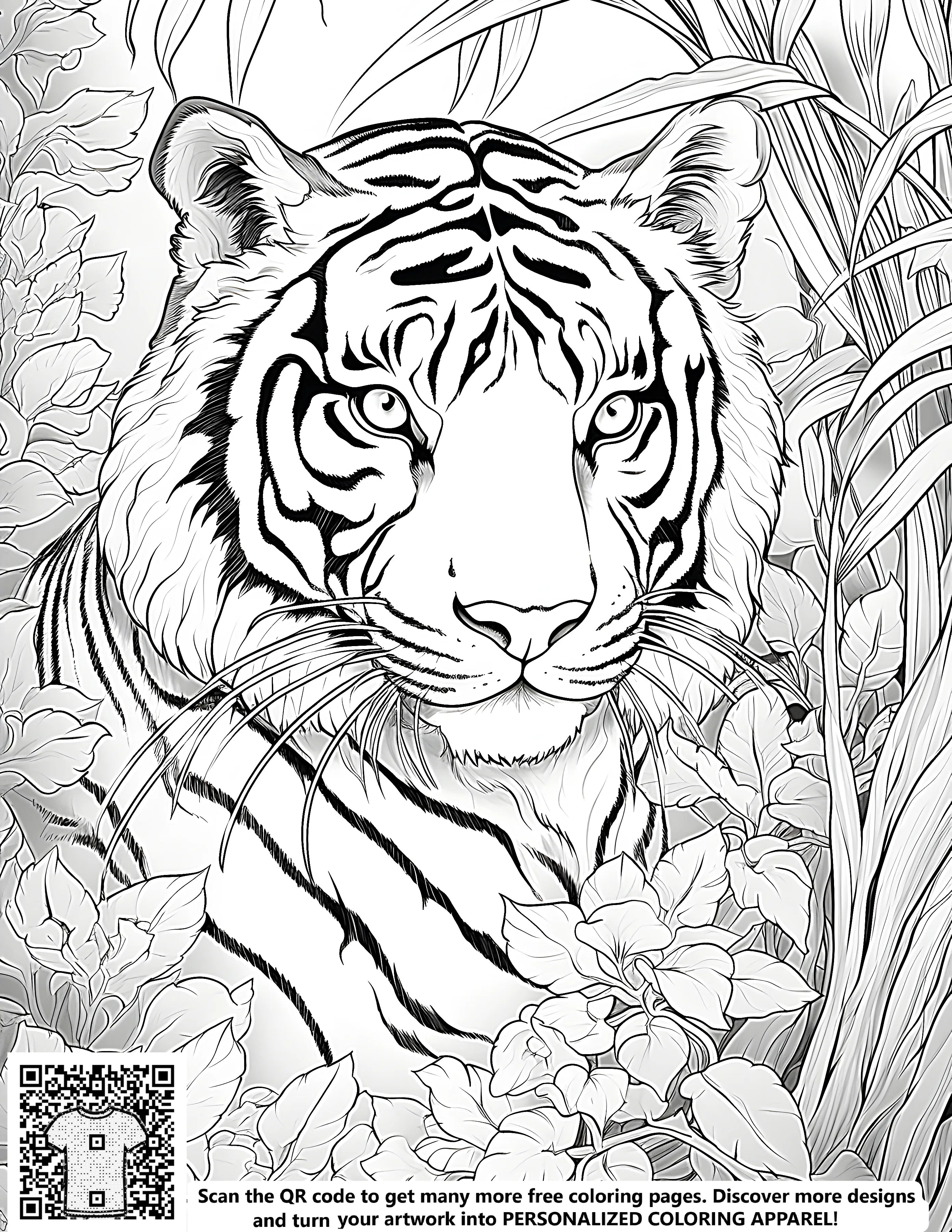 FREE Tiger Jungle Foliage Coloring Page Download – Davinci in You