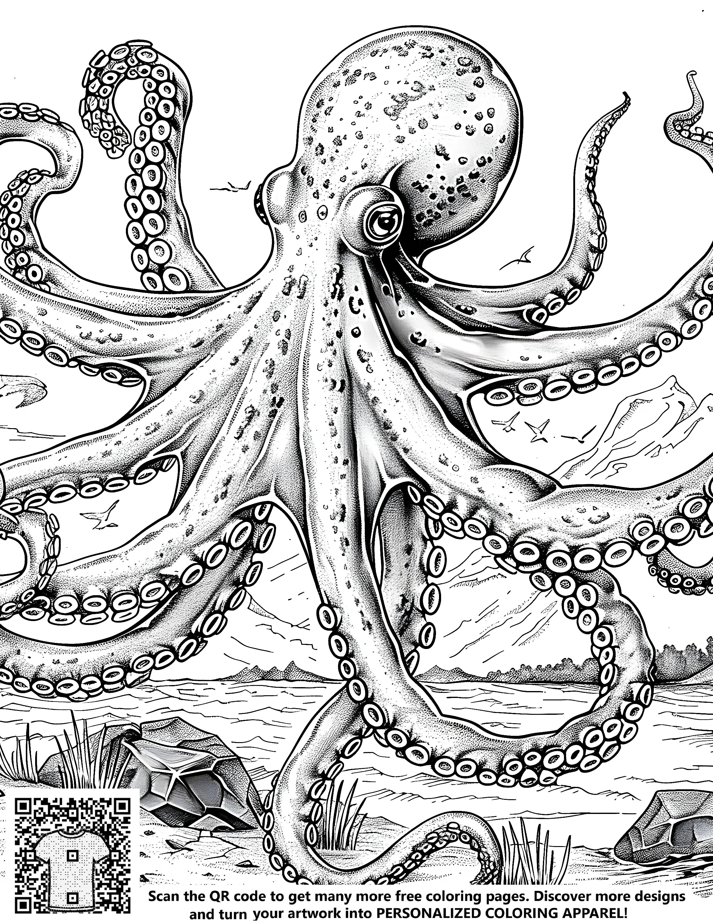 FREE Octopus Coloring Page - Detailed Marine Illustration Printable ...