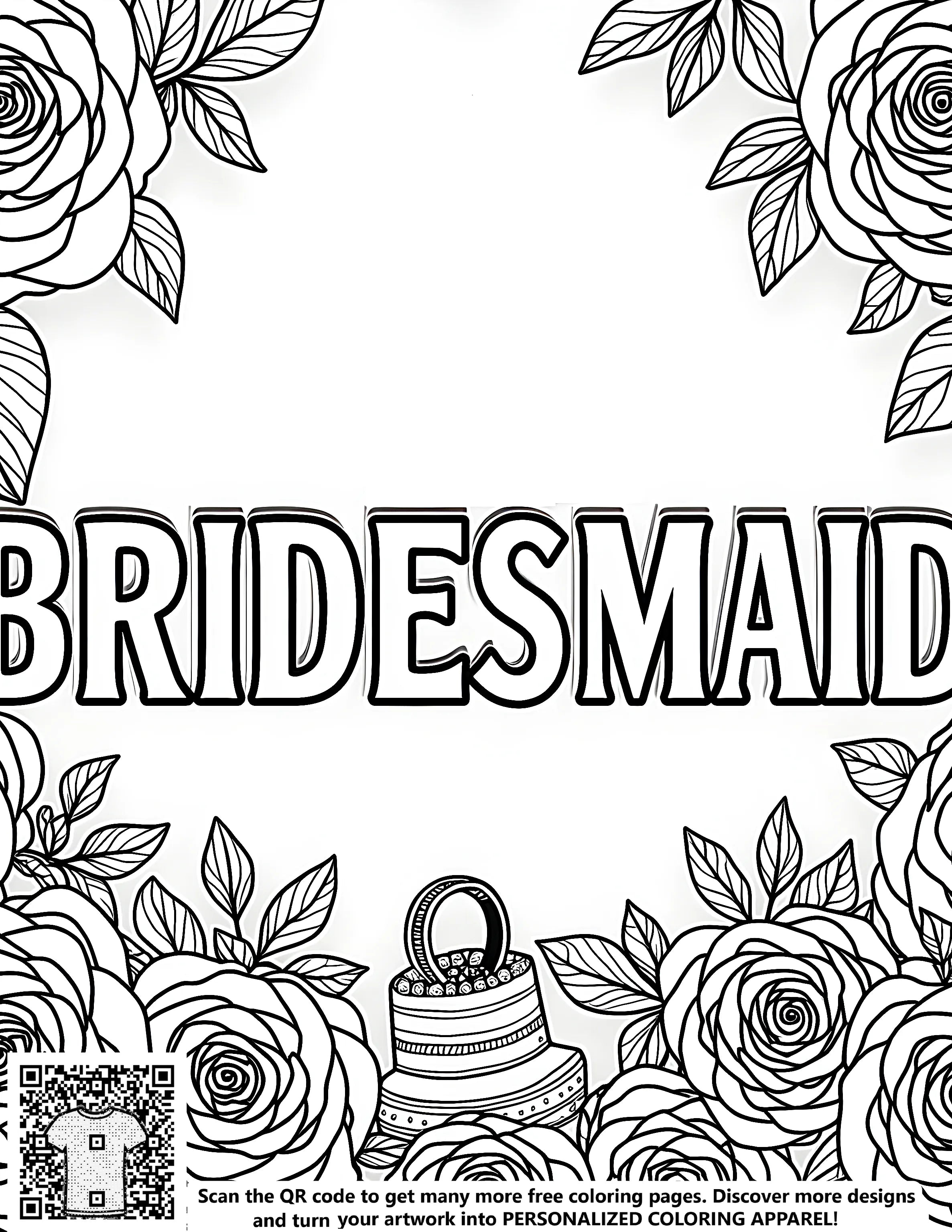 FREE Bridesmaid Coloring Page with Roses and Cake - Download NOW ...