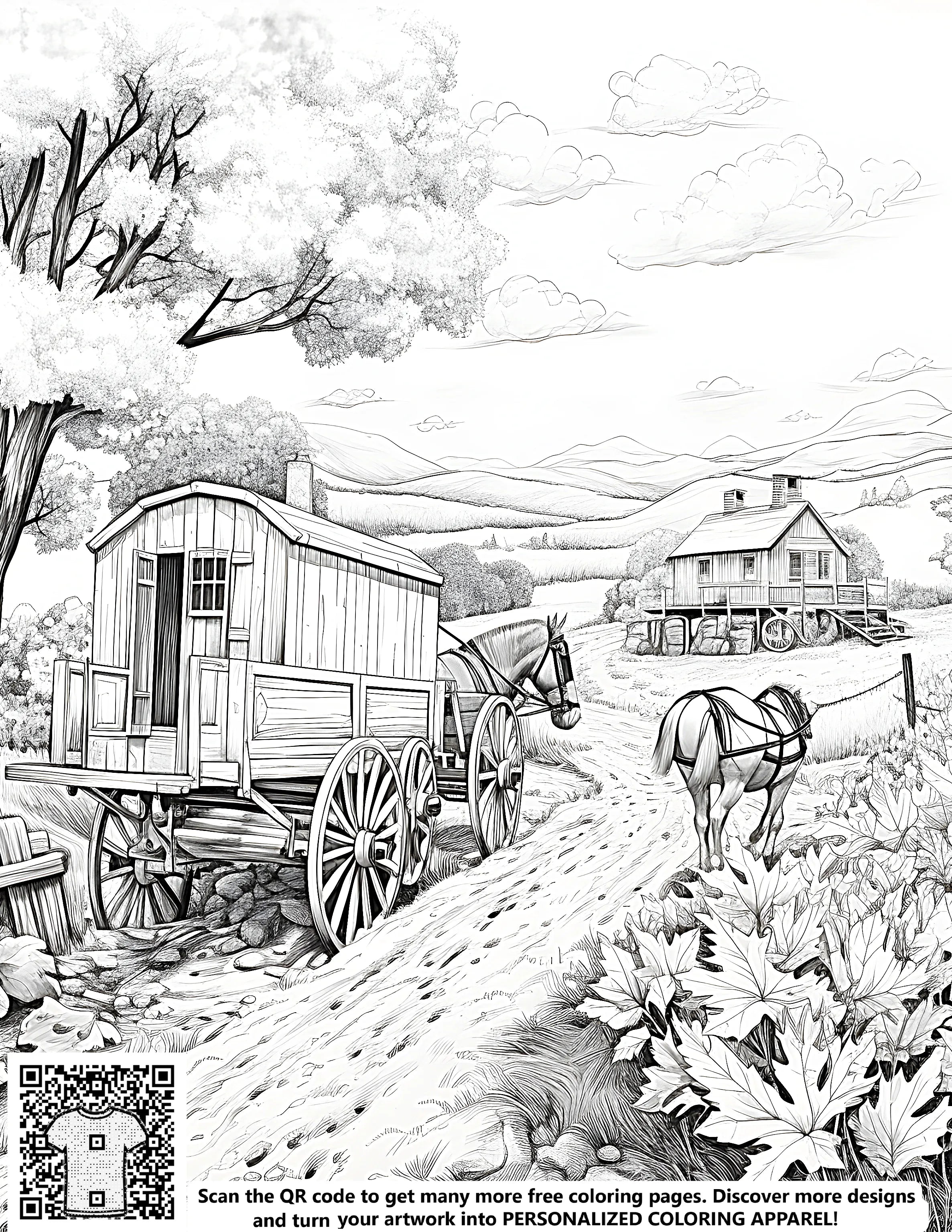 Free Rural Scene Coloring Page PDF | DaVinci in You – Davinci in You