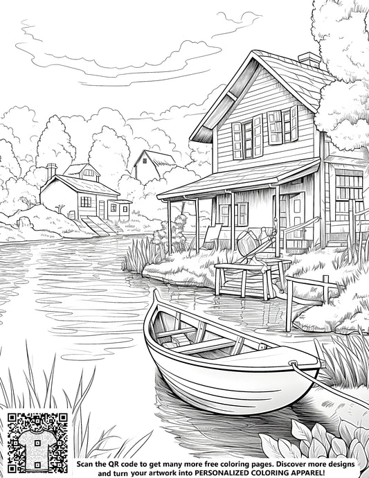 FREE Riverside House Coloring Page - Printable Nature Scene Download ⛰ ...