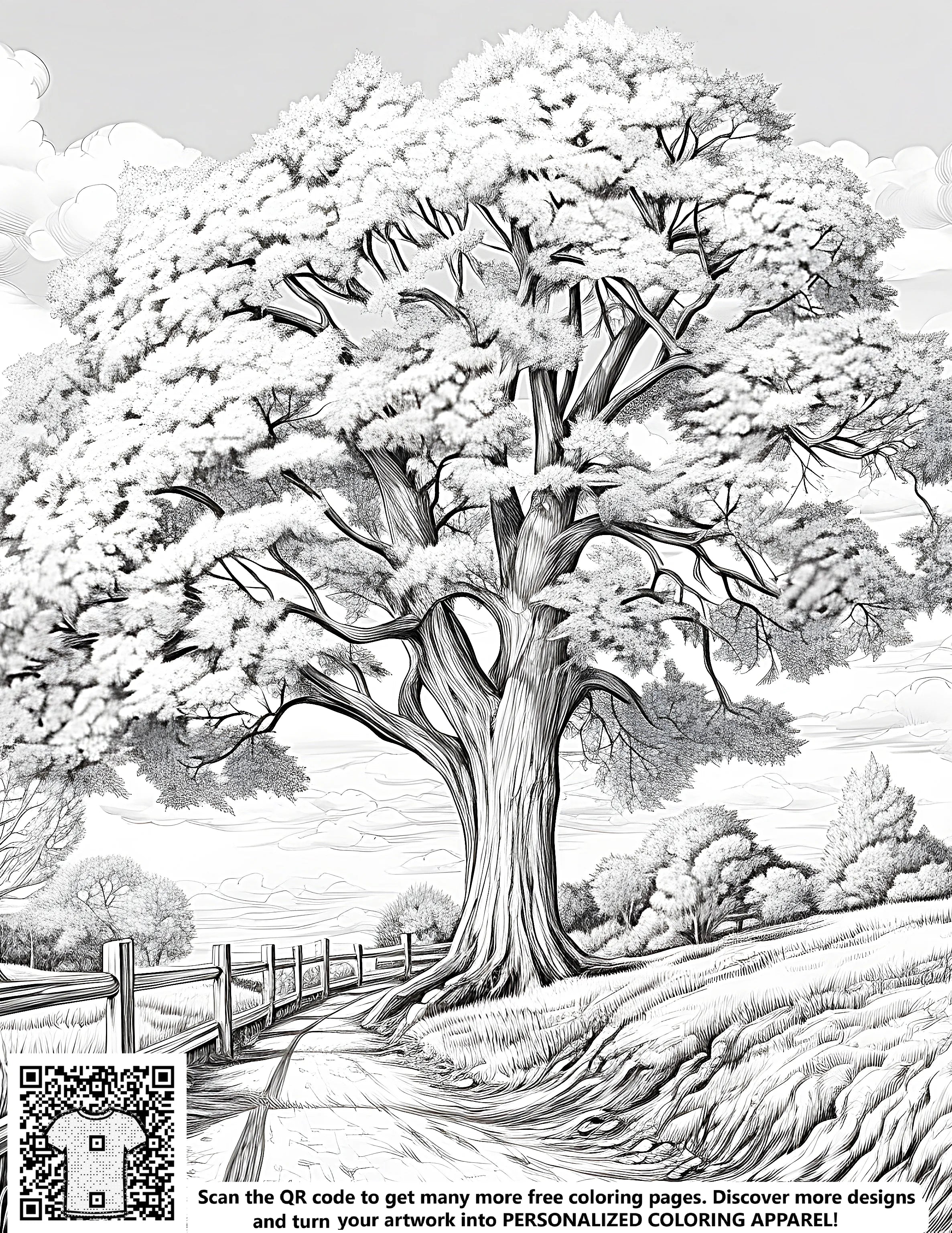 Free Tree and Countryside Coloring Page PDF | DaVinci in You – Davinci ...