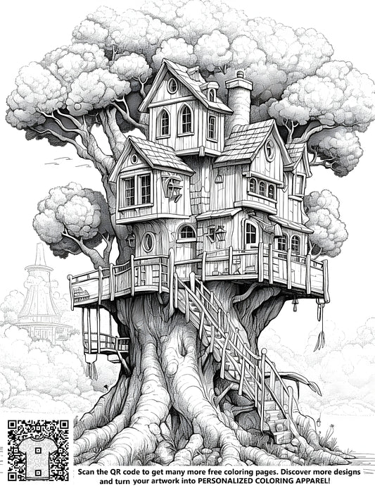 FREE Treehouse Coloring Page - Detailed Multi-Story Design - Printable ...