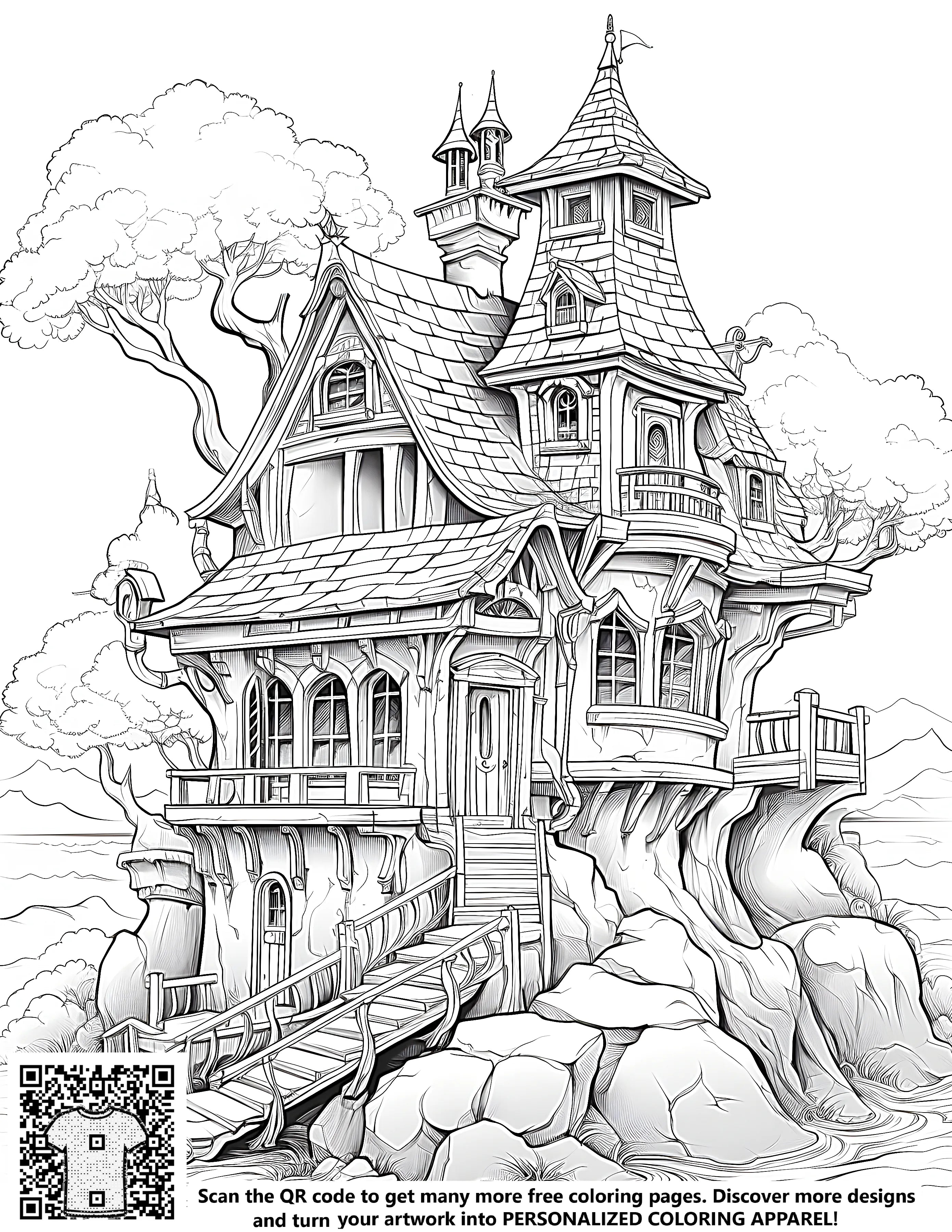 FREE Treehouse Coloring Page - Intricate & Whimsical Printable Downloa ...