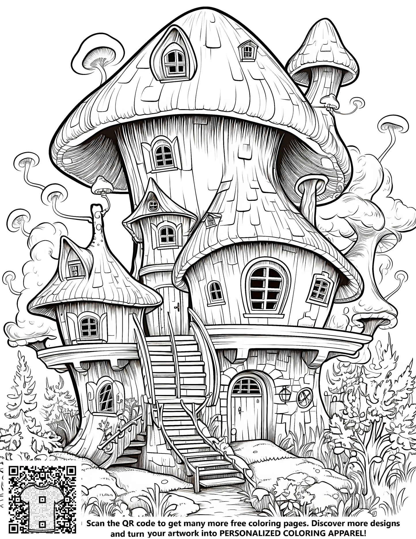 FREE Whimsical Mushroom House Coloring Page - Printable Download ...