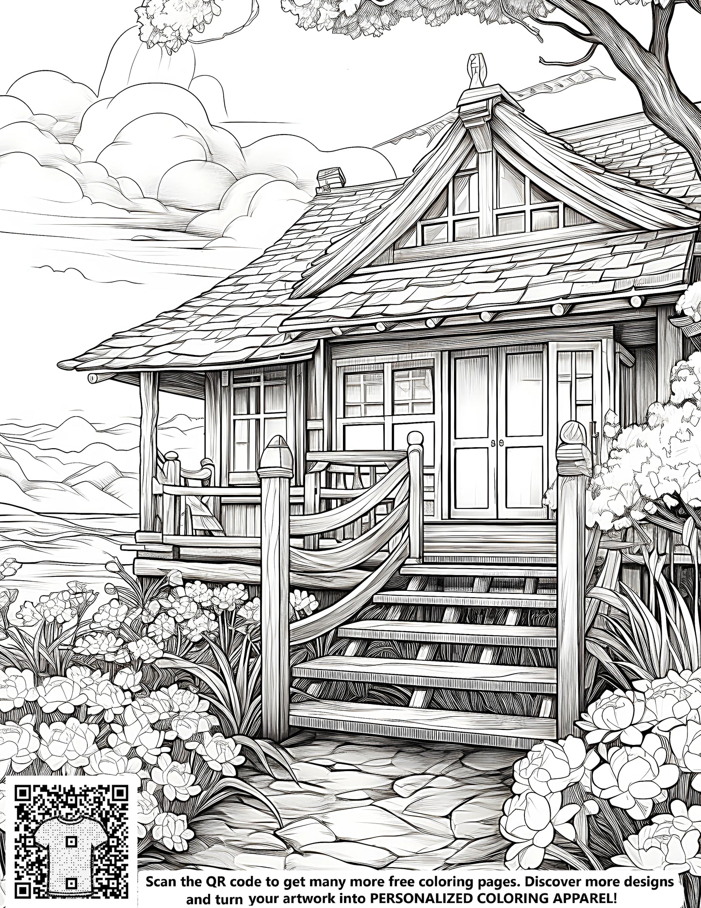 FREE Coloring Page - Quaint Cottage with Garden and Pathway - Download ...
