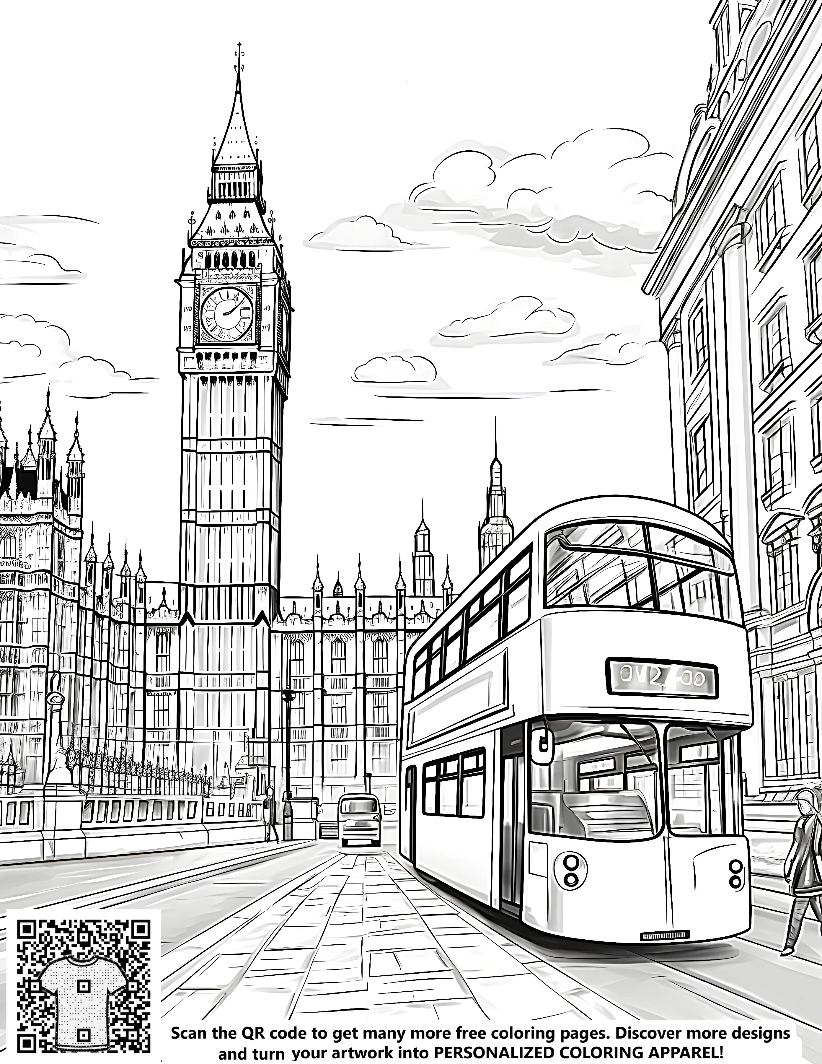 FREE London Big Ben and Double-Decker Bus Coloring Page Download ...