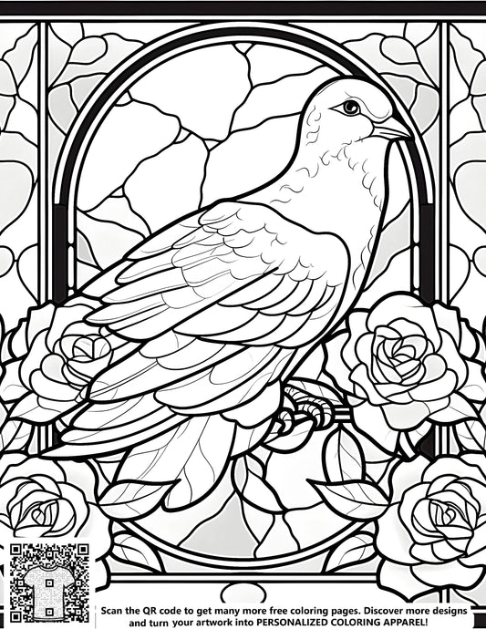 FREE Stained Glass Bird and Roses Coloring Page Download 🖌️ – Davinci ...