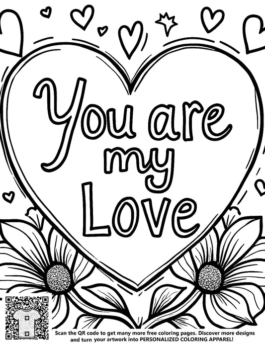 FREE Heart & Flowers 'You are my Love' Coloring Page - Download NOW 🖌️ ...