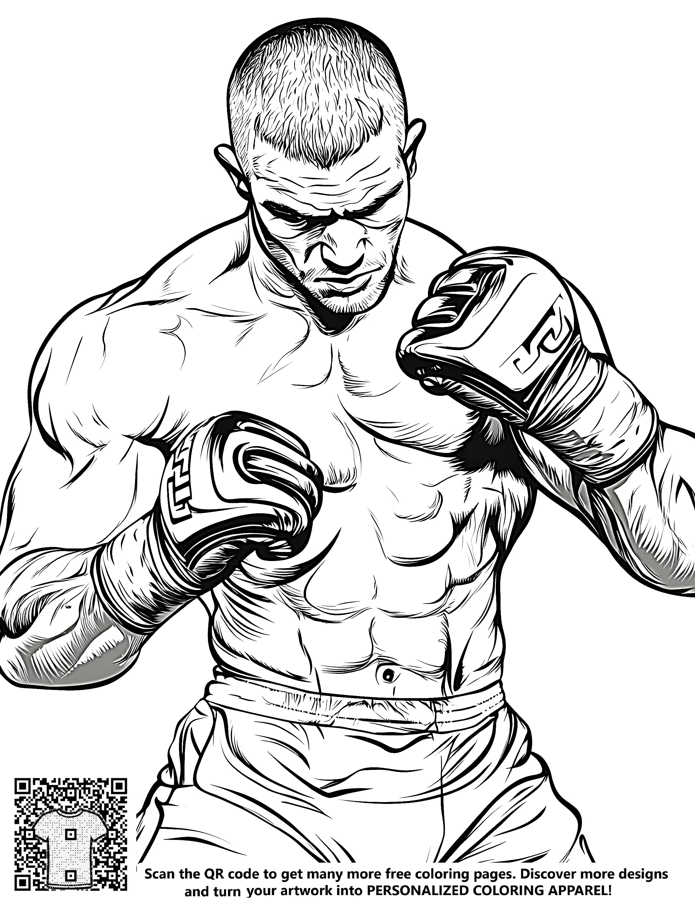 FREE Boxer Coloring Page - Detailed Line Art of Muscular Boxer in Figh ...