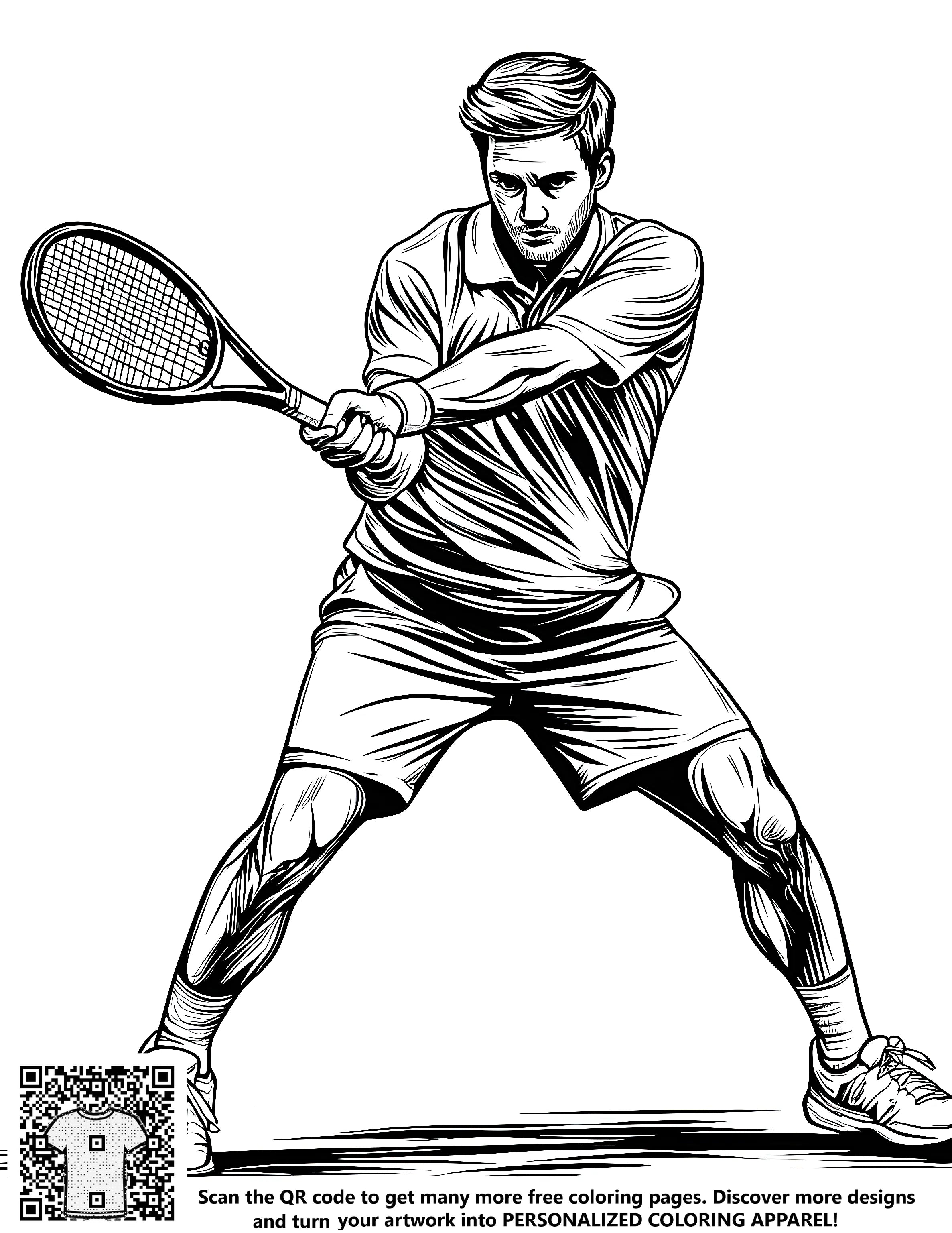 FREE Tennis Player Coloring Page - Dynamic Mid-Swing Printable Downloa ...