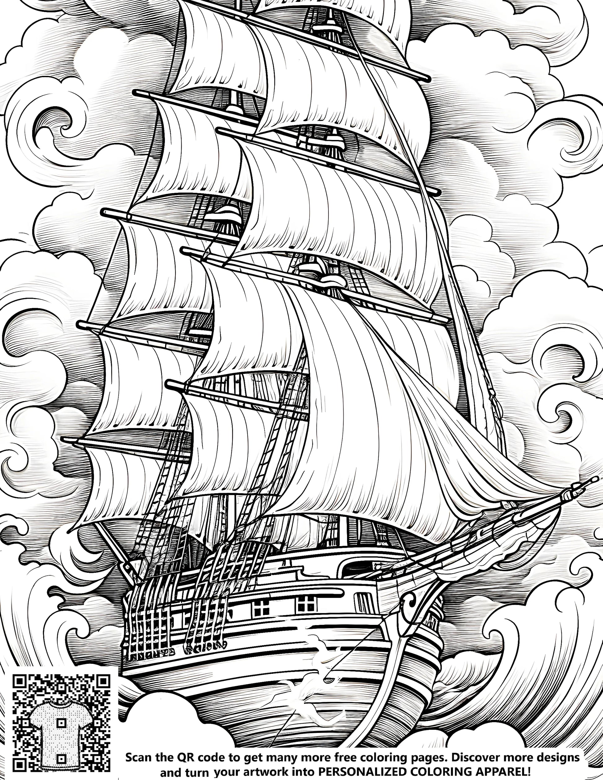 FREE Sailing Ship Coloring Page - Printable Detailed Drawing of Ship i ...