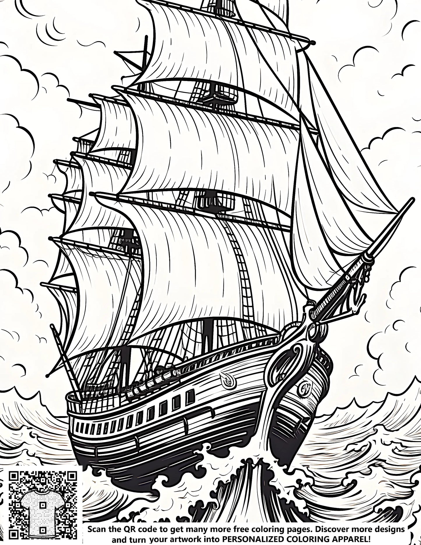 FREE Sailing Ship Coloring Page - Printable Ocean Adventure Download ...