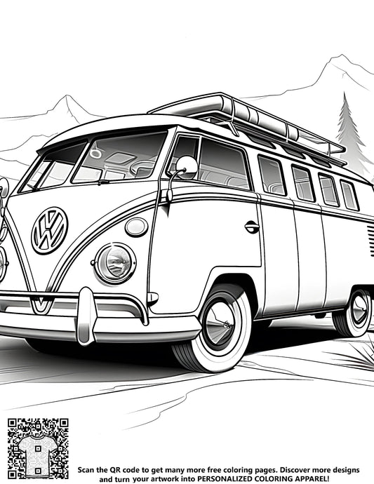 FREE Vintage Volkswagen Van Coloring Page - Printable Mountain Landsca ...