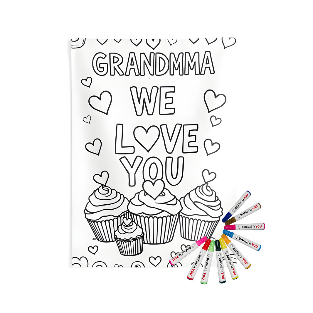 FREE Grandma We Love You Coloring Page with Hearts and Cupcakes - Down ...