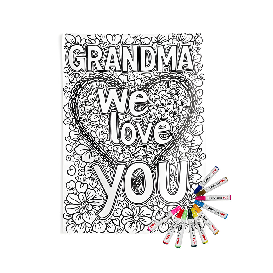 FREE Grandma We Love You Coloring Page - Printable Flower and Heart De ...