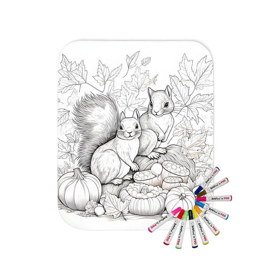 FREE Coloring Page - Two Squirrels with Autumn Leaves and Pumpkins - D ...