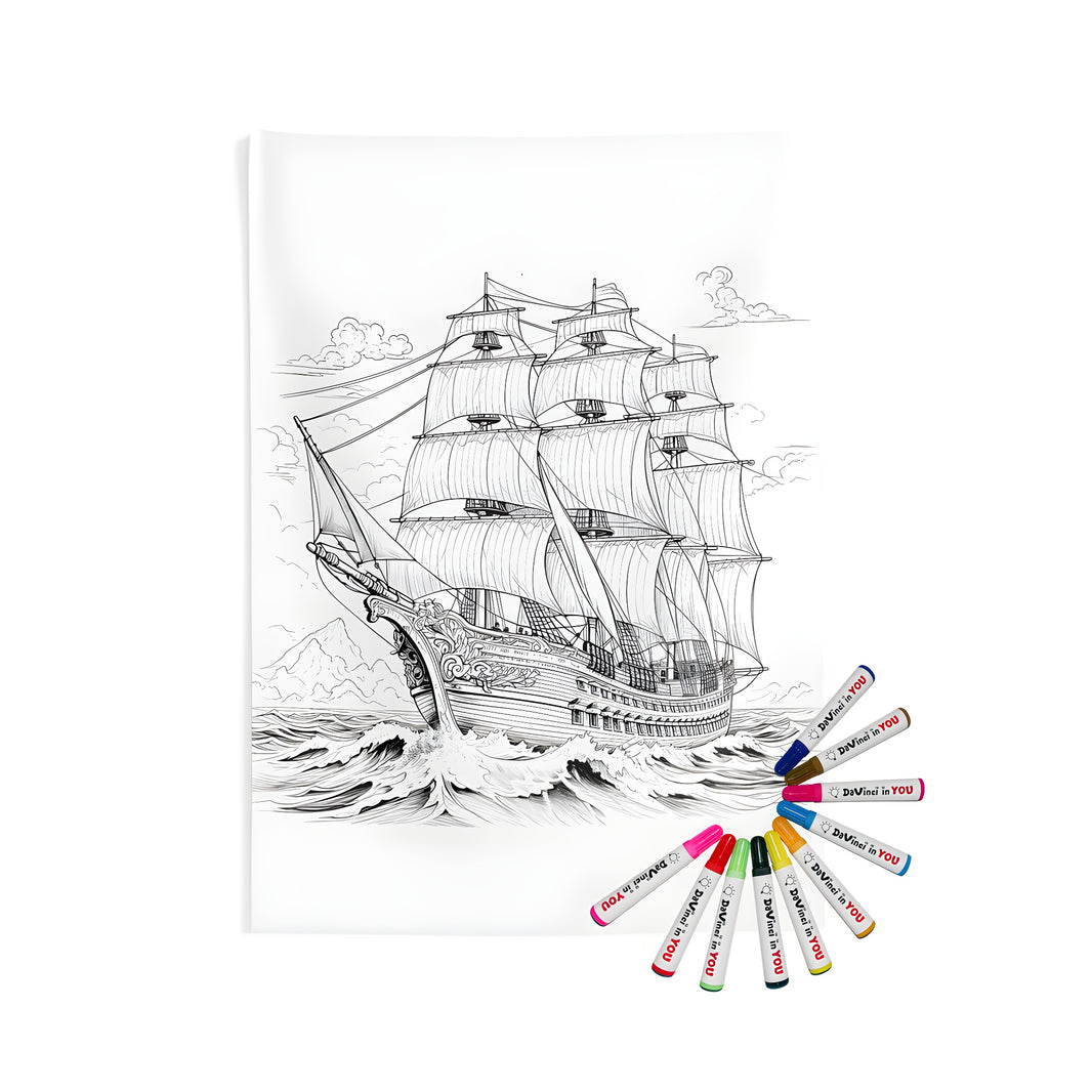 FREE Sailing Ship Coloring Page - Printable Detailed Line Drawing of G ...