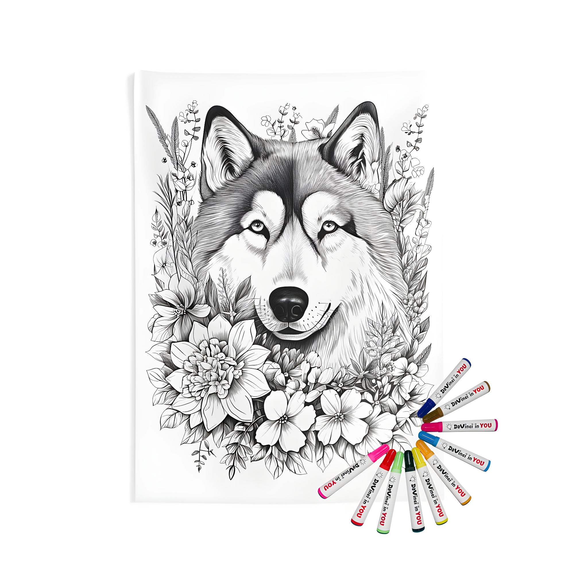 FREE Wolf Face with Flowers Coloring Page - Printable Download ⛰️ ...