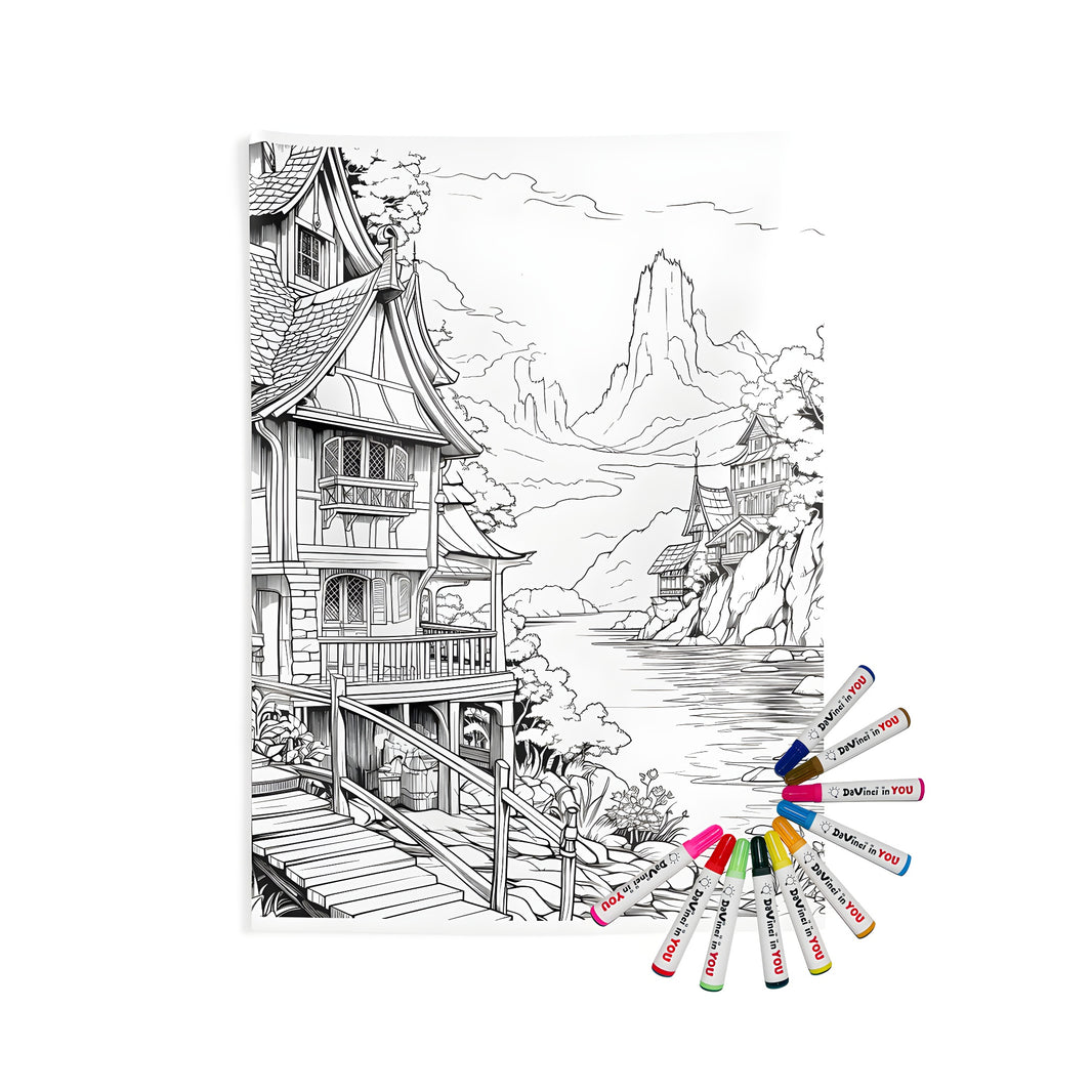 FREE Riverside Houses Coloring Page Download NOW ⛰️ – Davinci in You