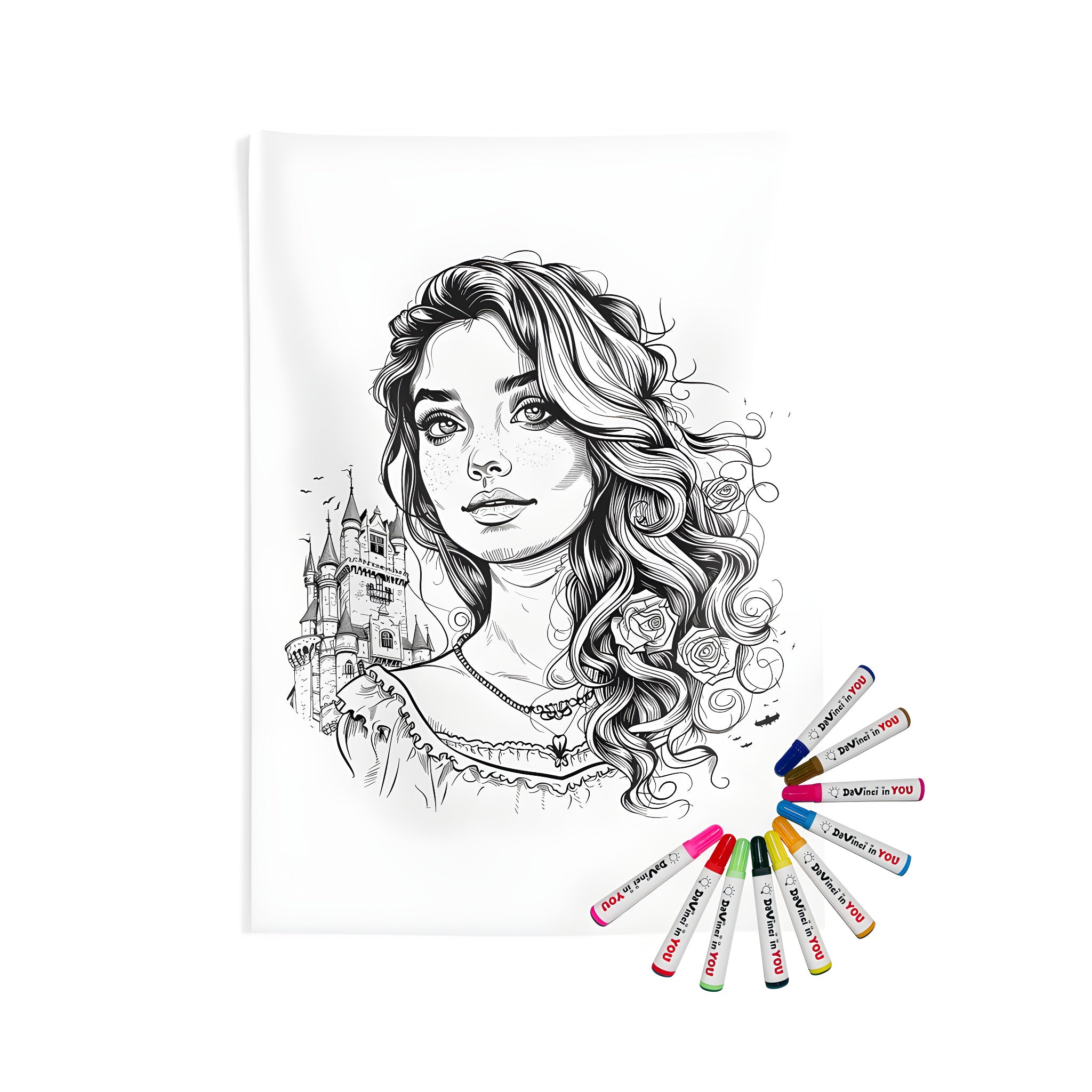 Indoor Wall Tapestries Coloring Kit with 10 Fabric Markers - Princess ...