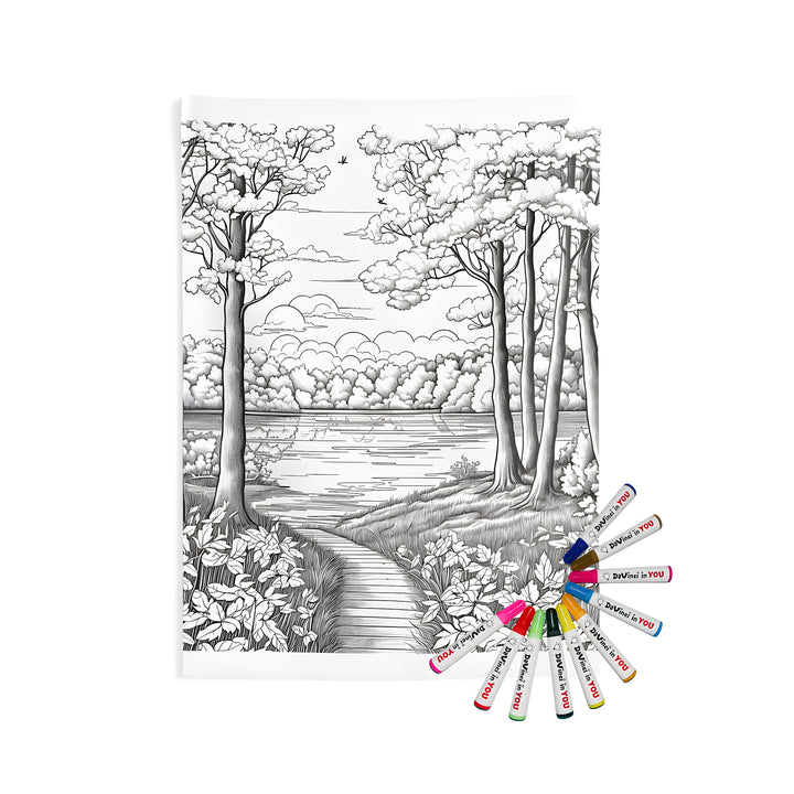 FREE Forest Path to Lake Coloring Page - Printable Scenic View Downloa ...