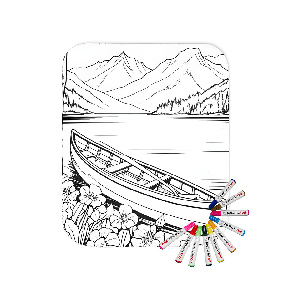FREE Canoe Mountain Lake Coloring Page - Printable Download ⛰️ ...
