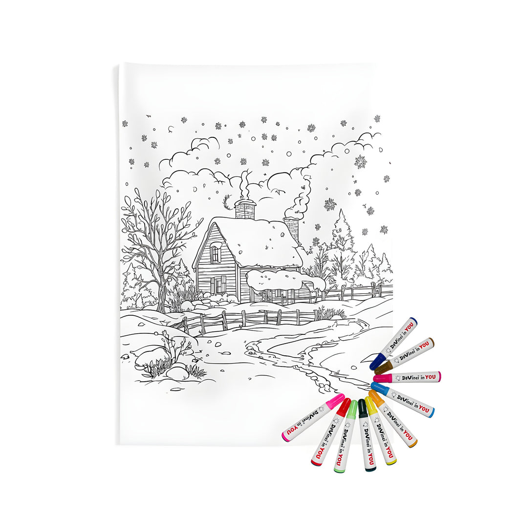 FREE Cozy Cottage Winter Scene Coloring Page - Printable Download ⛰️ ...