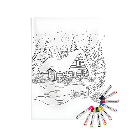 FREE Winter Cottage Coloring Page - Cozy Snowy Landscape Printable Dow ...