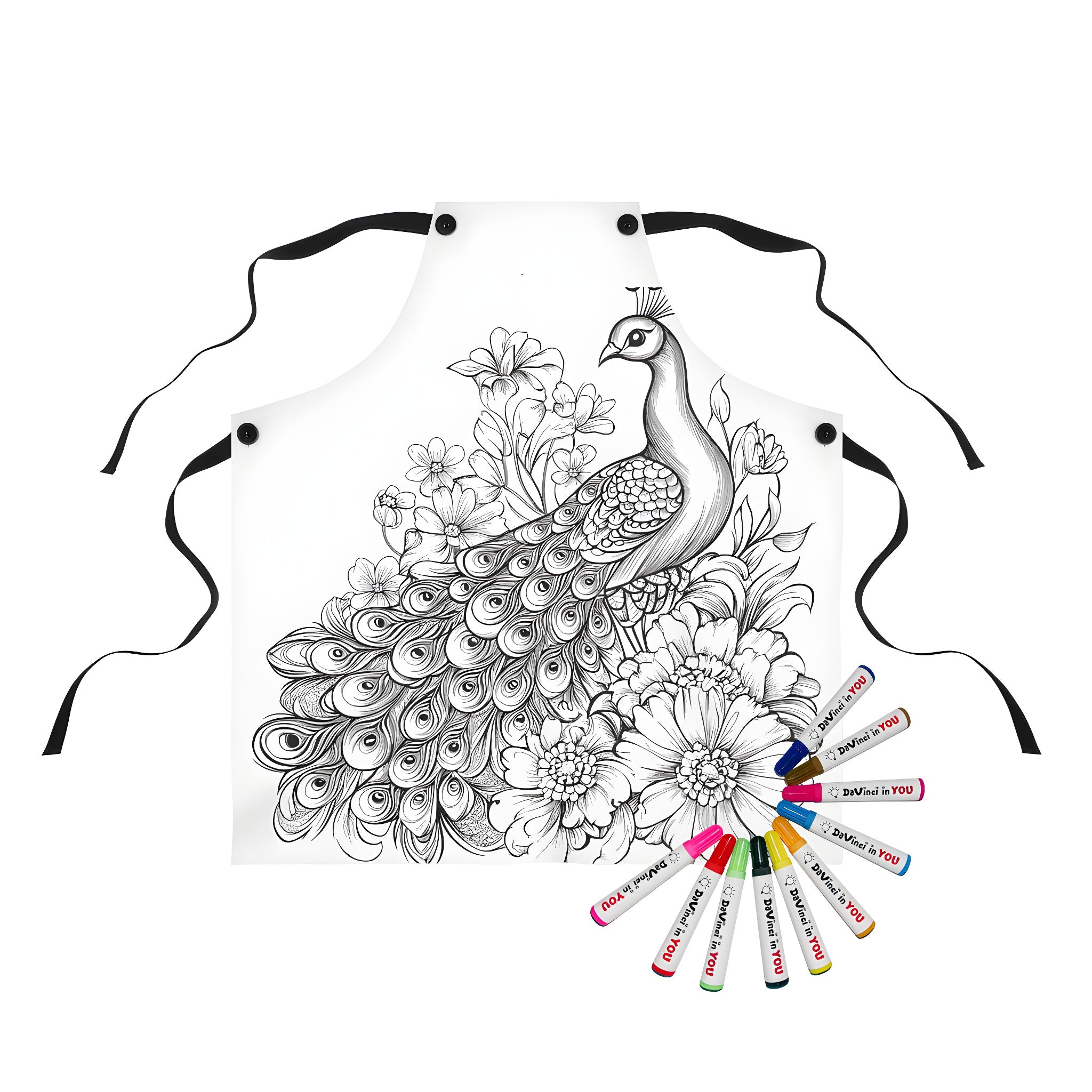 Apron Coloring Kit with 10 Fabric Markers - Peacock with Flowers ...
