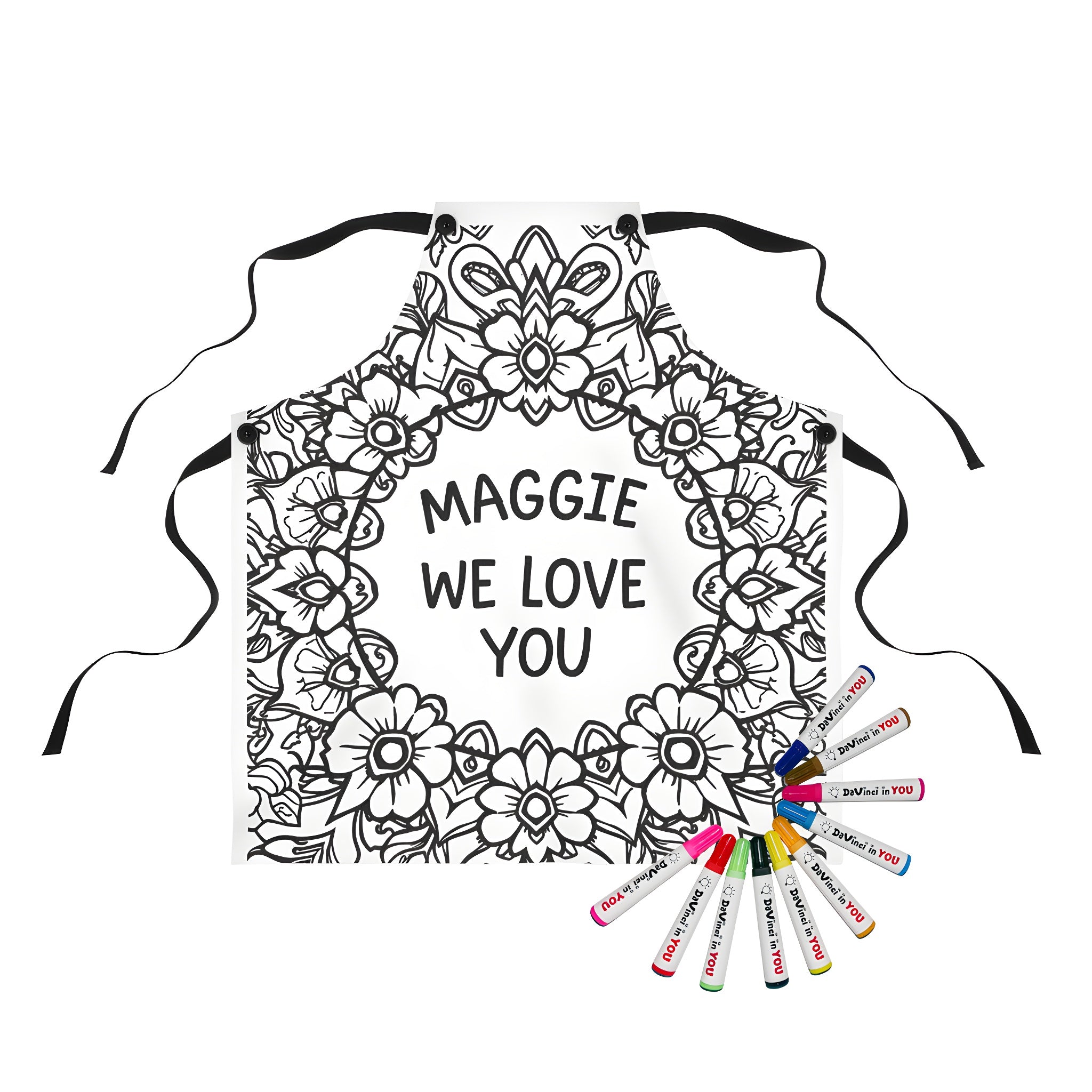 Apron Coloring Kit with 10 Fabric Markers - Floral Mandala – Davinci in You